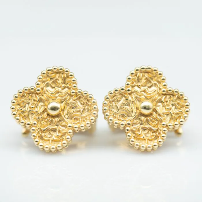 Vintage Alhambra Earrings Solid 18k Gold Clover Flower Earrings