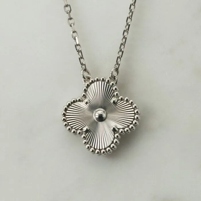 Vintage Alhambra Pendant Necklace Guilloche 18K White Gold Imperial Time UK Ltd